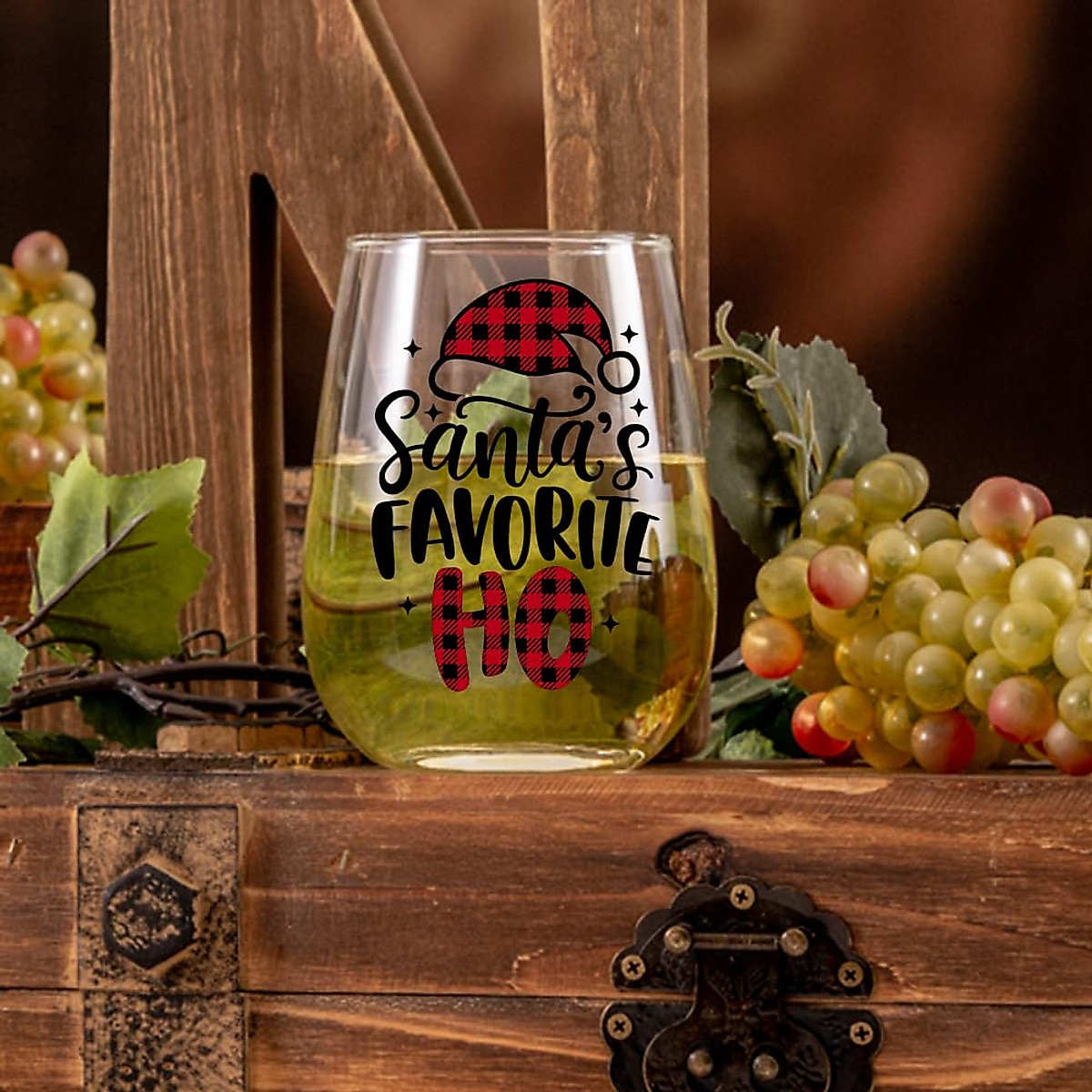 IT'S A SKIN Christmas Wine Glasses Funny Stemless Wine Glass with Funny Saying for Women. Wine Gifts for Women Santas Favorite Ho.