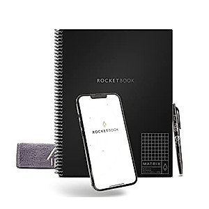 Rocketbook Matrix Graph Notebook - Eco-Friendly Reusable Notebook with 1 Pilot Frixion Pen & 1 Microfiber Cloth Included - Black, Letter Size (8.5" x11") (MTX-L-K-A)