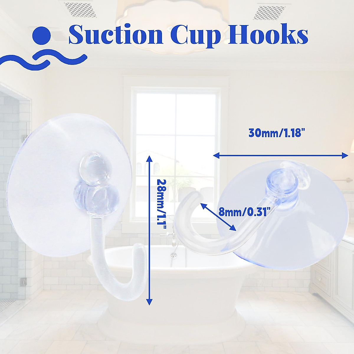 Kyuionty 30 Pack Suction Cup Hooks, Clear Plastic Suction Cups Wall Hooks Transparent Reusable Suction Cups Sucker Pads Hooks for Glass Window Wall Bathroom Shower Kitchen (30mm)