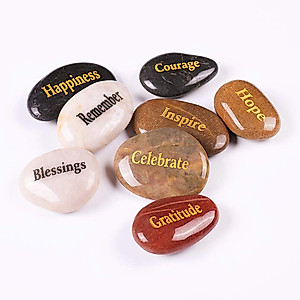 ROCKIMPACT 24pcs Inspirational Faith Stones Engraved Natural River Rocks Healing Stone Different Words (Bulk lot, Set of 24, 2”-3” Each)