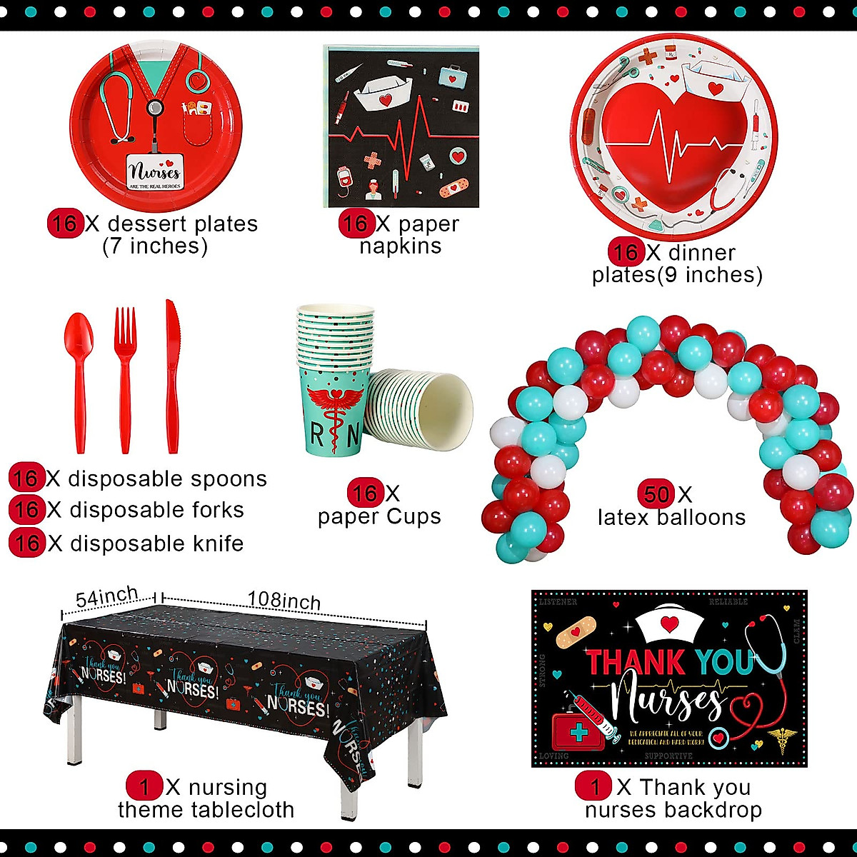 Tudomro 168 Pcs Nurses Party Decorations Nursing Graduation Banner Balloons Thank You Nurse Backdrop Medical Themed Tableware Plates Cups Napkins Tablecloth for RN Nurse Week Party Supplies