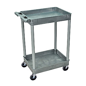 Luxor/H.Wilson Two Shelf Rolling Industrial Utility Tub Cart with Handle - 24 in. x 18 in, Gray