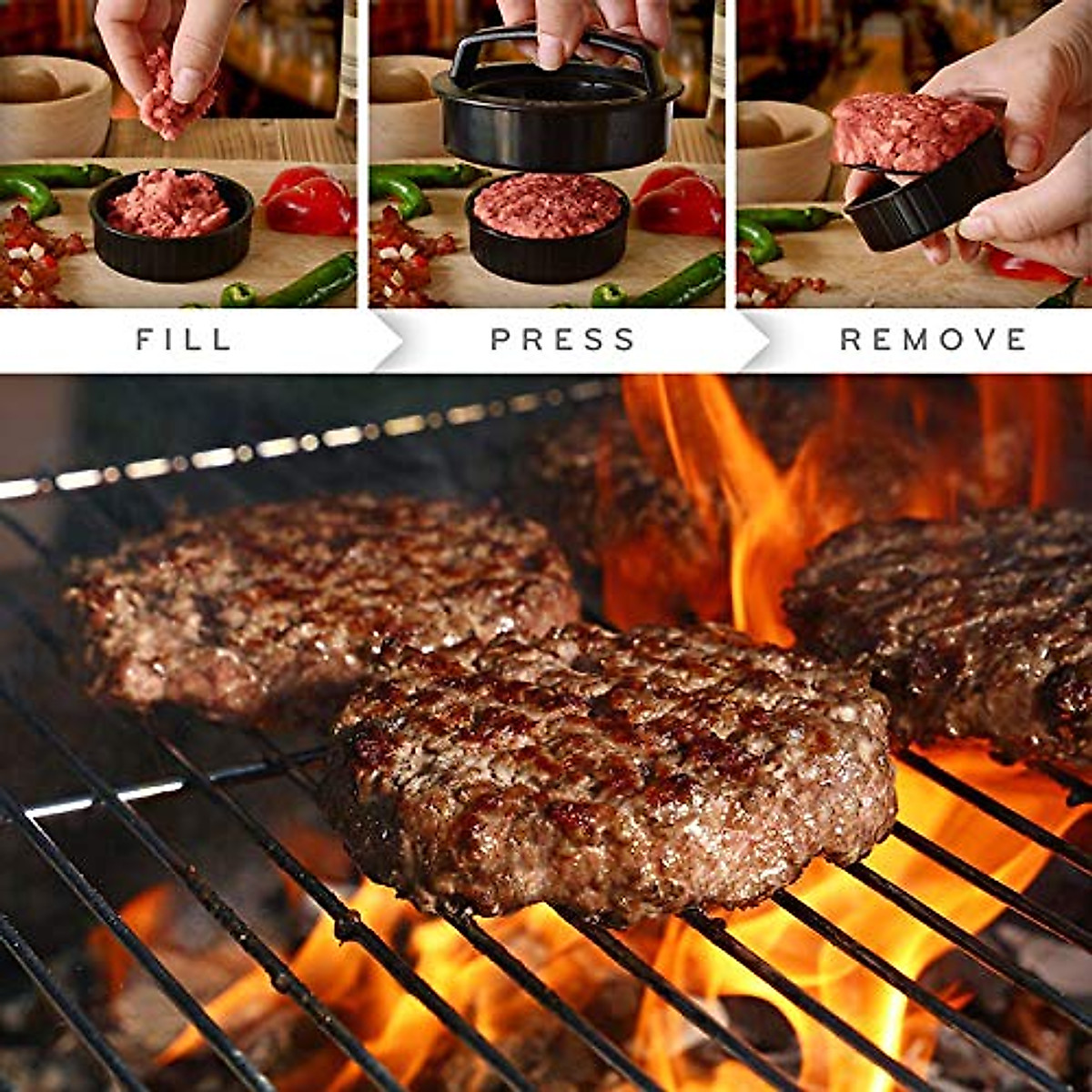 Leden Burger Press Hamburger Press Patty Maker for BBQ Grill 3-in-1 Non Stick Stuffed Burger Mold, Kitchen Tool, Beef Patties and Sliders