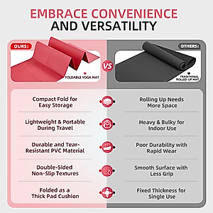 GymCope Foldable Yoga Mat for Travel, 68"x24" Folding Travel Gym Mat for Women Yoga Studio, Packable and Portable Pilates Mat with Storage Bag Easy to Carry, Lightweight Travel Workout Mat, 2mm/4mm