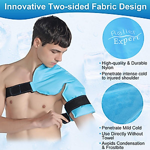 Relief Expert Extra Large Shoulder Ice Pack Wrap Reusable Rotator Cuff Cold Compression for Left or Right Shoulder and Upper Arm, Large Gel Cold Pack Wrap for Arm with Soft Plush Lining - Blue
