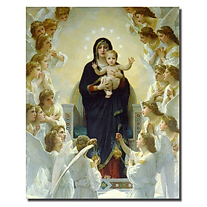 LB Virgin Mary Framed Canvas Wall Art Christ Jesus in Heaven Angel Paradise Painting Canvas Prints Christian Living Room Bedroom Bathroom Home Decor Ready to Hang,12x16 inch