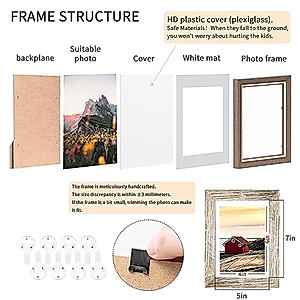 5x7 Picture Frames Set of 8, Rustic Picture Frames Multi Wood Pattern, HD Plastic Cover (Plexiglass) Display Photos 4x6 with Mat or 5x7 Without Mat,Vertical and Horizontal Formats for Wall Hanging and Tabletop Display,Perfect for Rustic Home & Office Deco