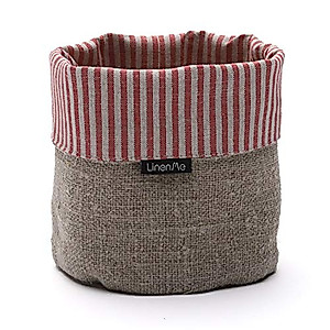 LinenMe Red Striped Linen Cotton Jazz Basket, Produced in Europe, 15 x 20cm