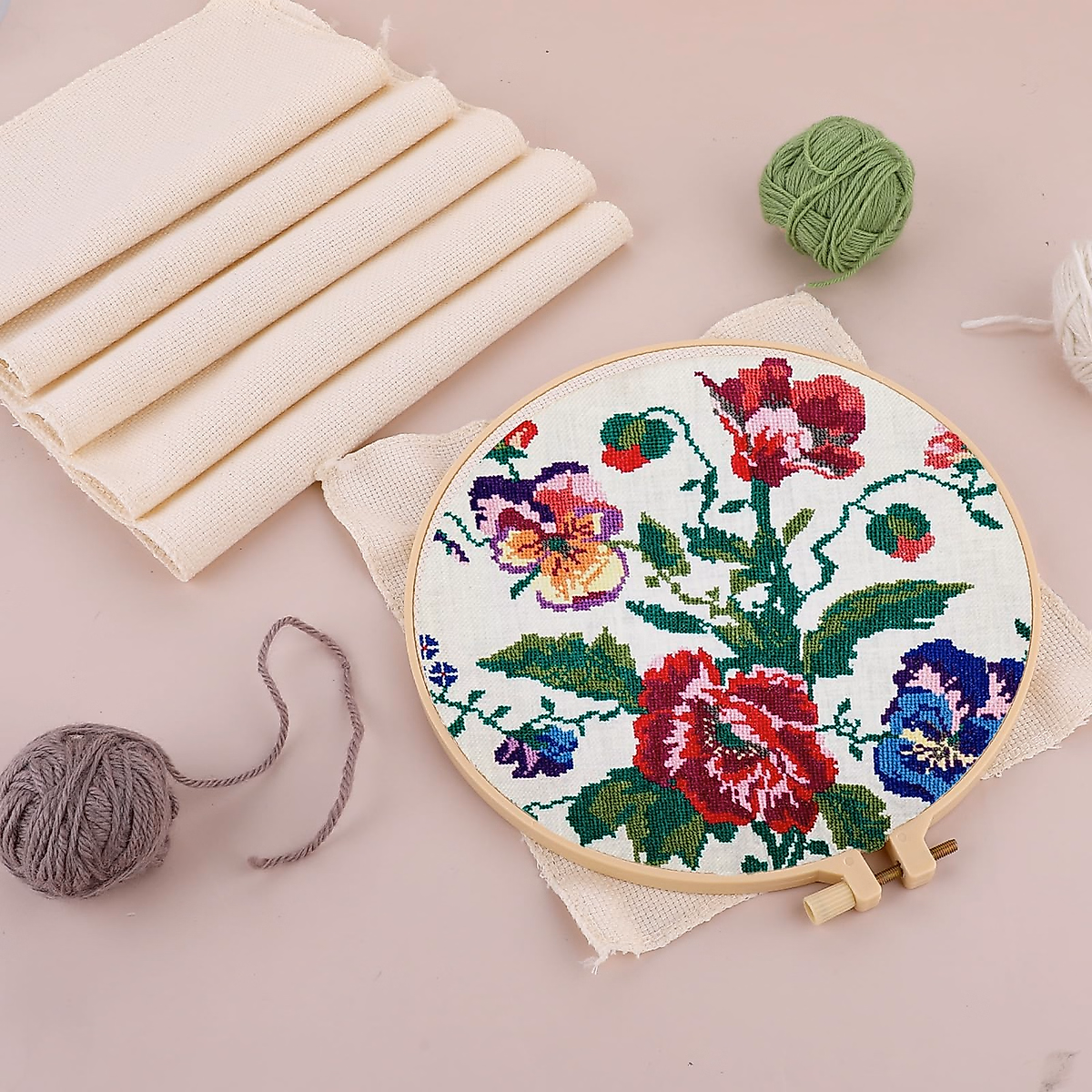 Punch Needle Fabric 6 Pcs Tufting Cloth 8 X 8 Inch Linen Needlework Fabric Monks Cloth for Punch Embroidery Cloth for DIY Art Craft Handwork