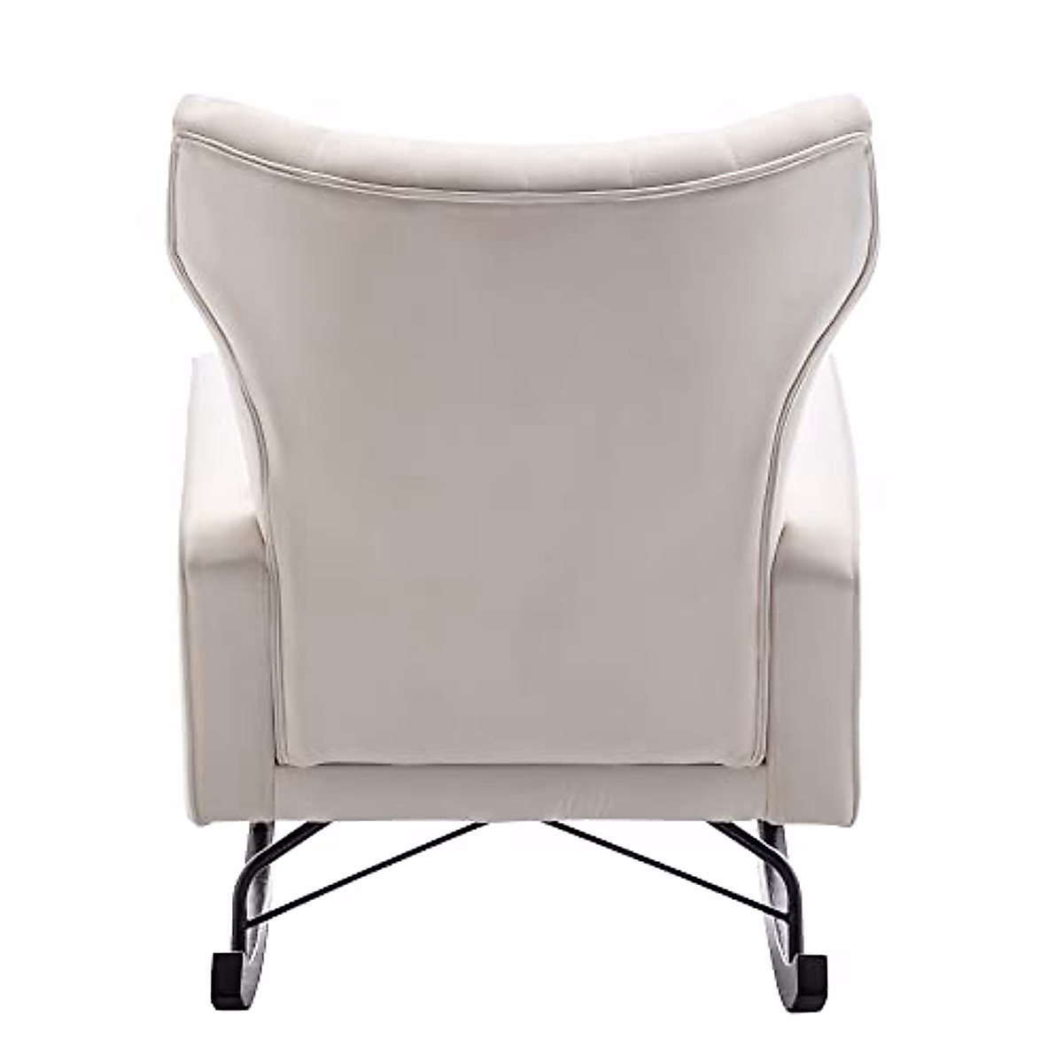 SZUBEE Modern Velvet Nursery, Accent Rocking Chair with with Solid Metal Legs, Upholstered Comfy Glider Rocker for Reading, Bedroom and Living Room,Beige