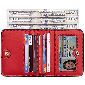 Toughergun Womens Rfid Blocking Small Compact Bifold Luxury Genuine Leather Pocket Wallet Ladies Mini Purse with ID Window (10 ReNapa Red Classic)