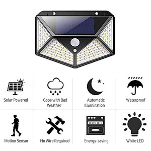ERYUE Outdoor lamp, Solar Wall Light Motion Sensor 100 LEDs Outdoor Waterproof Solar LED Wall Lamp PIR Solar Powered Landscape Path Lights Auto On/Off for Fence Front Door Gate Balcony Yard Garden