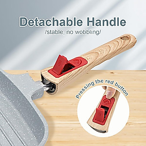 RANXINGST Nonstick Ceramic Griddle Pan with Lid, 10 Inch Steak Pan with Detachable Handle Induction Compatible, PFOA Free - Blue