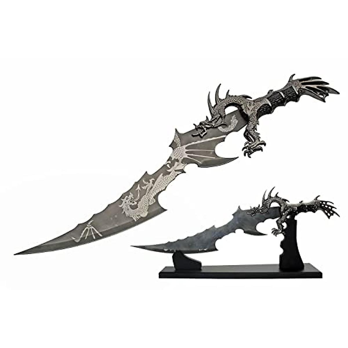 SZCO Supplies 926966 Jagged Dragon Printed Display Fantasy Sword with Wooden Display Stand, 21" Length