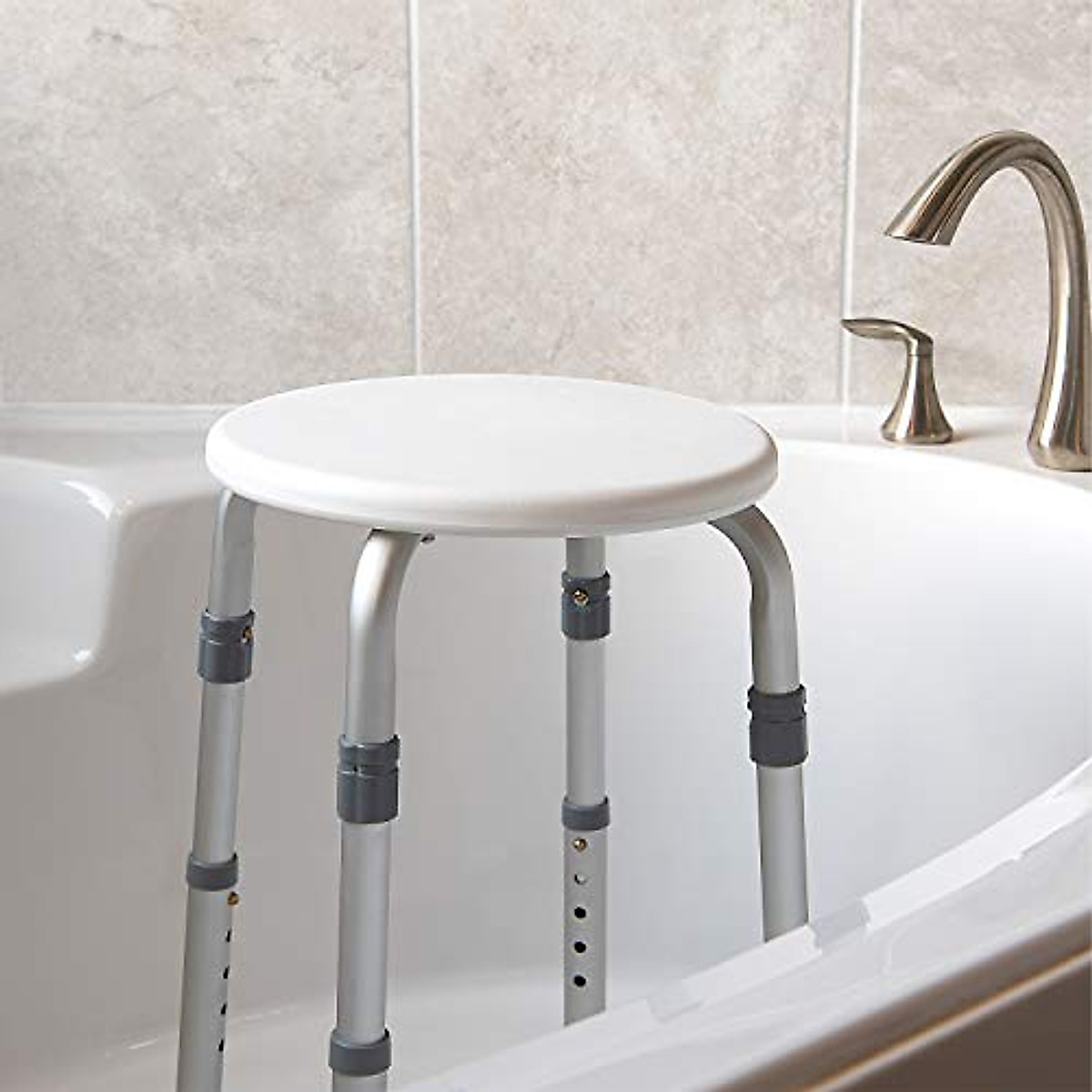 Medical Tool-Free Assembly Adjustable Shower Stool Tub Chair and Bathtub Seat Bench with Anti-Slip Rubber Tips for Safety and Stability