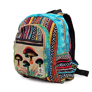 Freakmandu Collections Mushroom Hemp Backpack Bag - Eco Friendly Unique Unisex Rustic Durable