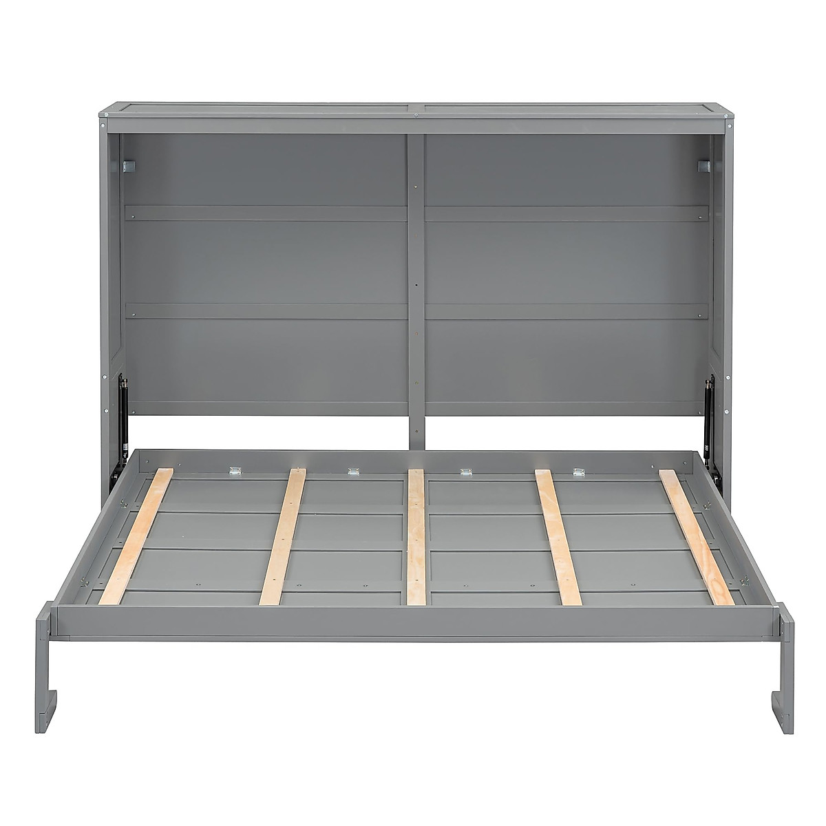 P PURLOVE Queen Murphy Bed Cabinet Wall Bed,Multifunctional Queen Size Murphy Bed Frame can be Folded into a Cabinet,Solid Wood Foldable Storage Cabinet Bed for Small Places,Gray