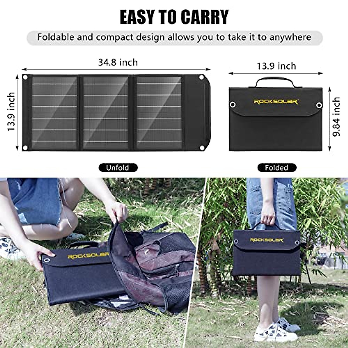 ROCKSOLAR 30 Watt Foldable Solar Panel Kit - Monocrystalline Cell Solar Battery Charger with Multiple 12V DC/USB/USB C PD Outlets - IPX4 Water Resistant Portable Starter Kit for Home, RV, Camping