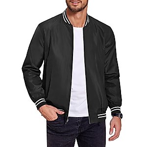 COOFANDY Varsity Jackets For Men Fashion Light Weight Bomber Jackets Windbreaker Waterproof Black
