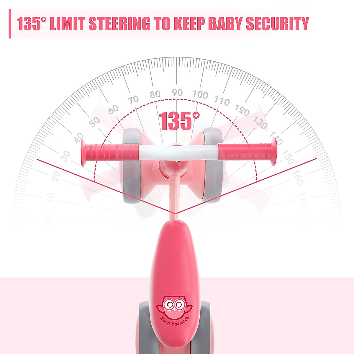 Peradix Balance Bike, Pink, Adjustable 7'' Wheels for 1-3 yr Old Toddlers, Promotes Walking & Riding Skills, BPA-Free, ASTM F963-11 Certified