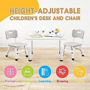 JIAOQIU Adjustable Kids Table and Chairs Set Toddler Table and Chairs Kids Table and Chair Set Kids Table and Chair Set 5-8 Year Old Toddler Table and Chair Set with Non-Slip Table Legs&Organizer