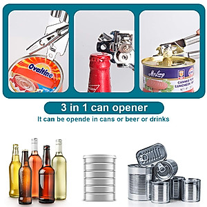 Can Opener Manual, Professional Food-Safe Stainless Steel Can Opener, Easy to Use for Kitchenaid, Can Opener/Jar/Bottle Opener with Smooth Edge(2 Spare Blades)