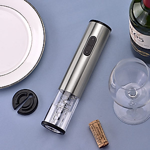 SimpleKitchen Electric Wine Opener, Automatic Electric Wine Bottle Corkscrew Opener with Foil Cutter, Battery Operated (Silver)