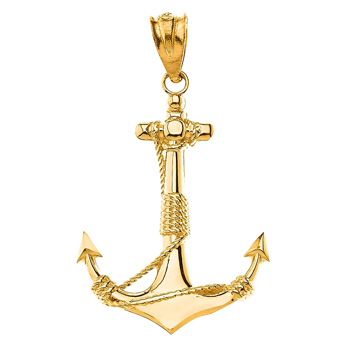14K Yellow Gold Rope Wrapped Fouled Anchor Charm Pendant