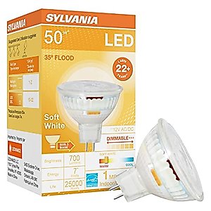 Sylvania LED Flood MR16 Light Bulb, 50W Equivalent, 7W Efficient, GU5.3 Bi-Pin Base, 35 Degree Angle, Dimmable, 2700K, Soft White - 1 Pack (41376)