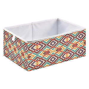 ALAZA Collapsible Storage Cubes Organizer,Indian Zig Zag Chevron Storage Containers Closet Shelf Organizer with Handles for Home Office
