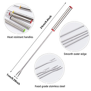 12PCS 9.5 Inch Color-Coded Stainless Steel Fondue Forks, Cheese Fondue Fork Stainless Steel Fruit Fondue Cheese with Heat-blocking Handle for Chocolate Fountain Cheese