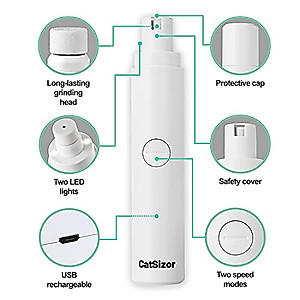 CatSizor Cat Nail Grinder Trimmer – Professional Quiet 2-Speed Rechargeable Electric Pet Grooming & Smoothing Tool Kit – Painless Paw Clipper
