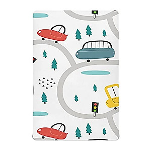 Cartoon Cars Road Crib Sheets for Baby Soft and Breathable Baby Crib Sheets Machine Washable Fitted Crib Sheet for Kid Boy Girl