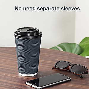 Disposable Coffee Cups with Lids and Straws - 16 oz (90 Set) Togo Hot Paper Coffee Cup with Lid To Go for Beverages Espresso Tea Insulated Reusable Cold Drinks Ripple Cups Protect Fingers From Heating