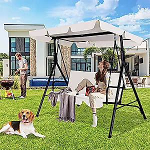Funny Sunny Outdoor Patio Swing Chair with Canopy,3 Seater Porch Swing Chair with Adjustable Canopy and Removable Cushion for Patio Garden Poolside Balcony Backyard, White