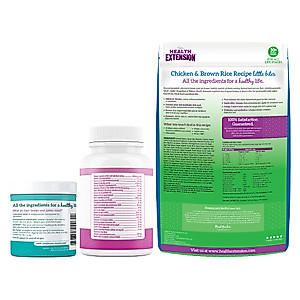 Health Extension Dog Health and Nutrition Bundle - Multivitamin (30 Tablets), Little Bites Dry Dog Food Chicken & Brown Rice Recipe (4 Lbs), Joint & Hip Supplement Cheese Flavored Powder (16oz)