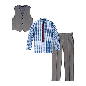 Izod Little Boys 4-Piece Formal Suit Vest Set, Medium Blue/Grey, 5