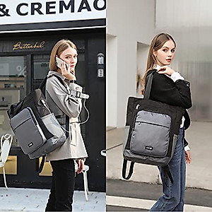 Y.U.M.C. Convertible Tote Backpack for Women Laptop Bag for School Work and Travel with 15.6 inch laptop sleeve USB Charging Port Luggage Belt Set B6065 (Black)