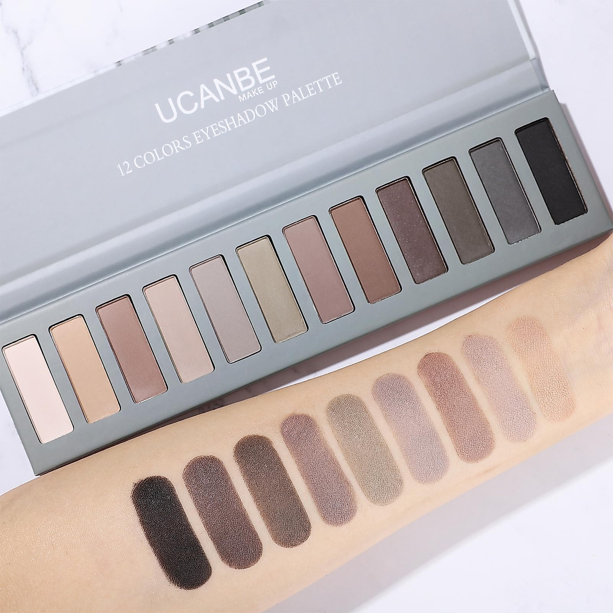 UCANBE 12 Color Eyeshadow Makeup Palette, Naked Nude Eye Shadow, Neutral Matte Shimmer Make Up Pallet with Double-ended Brush Set Kit, Highly Pigmented Long Lasting Waterproof (Palette + Brush - 06)