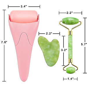 Natural Jade Roller And Gua Sha Set For Face and Eye Ice Roller Facial Cooling Massage Roller