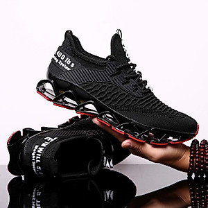 Chopben Men's Running Shoes Blade Non Slip Fashion Sneakers Breathable Mesh Soft Sole Casual Athletic Lightweight Walking Shoes(11,Black/Red)