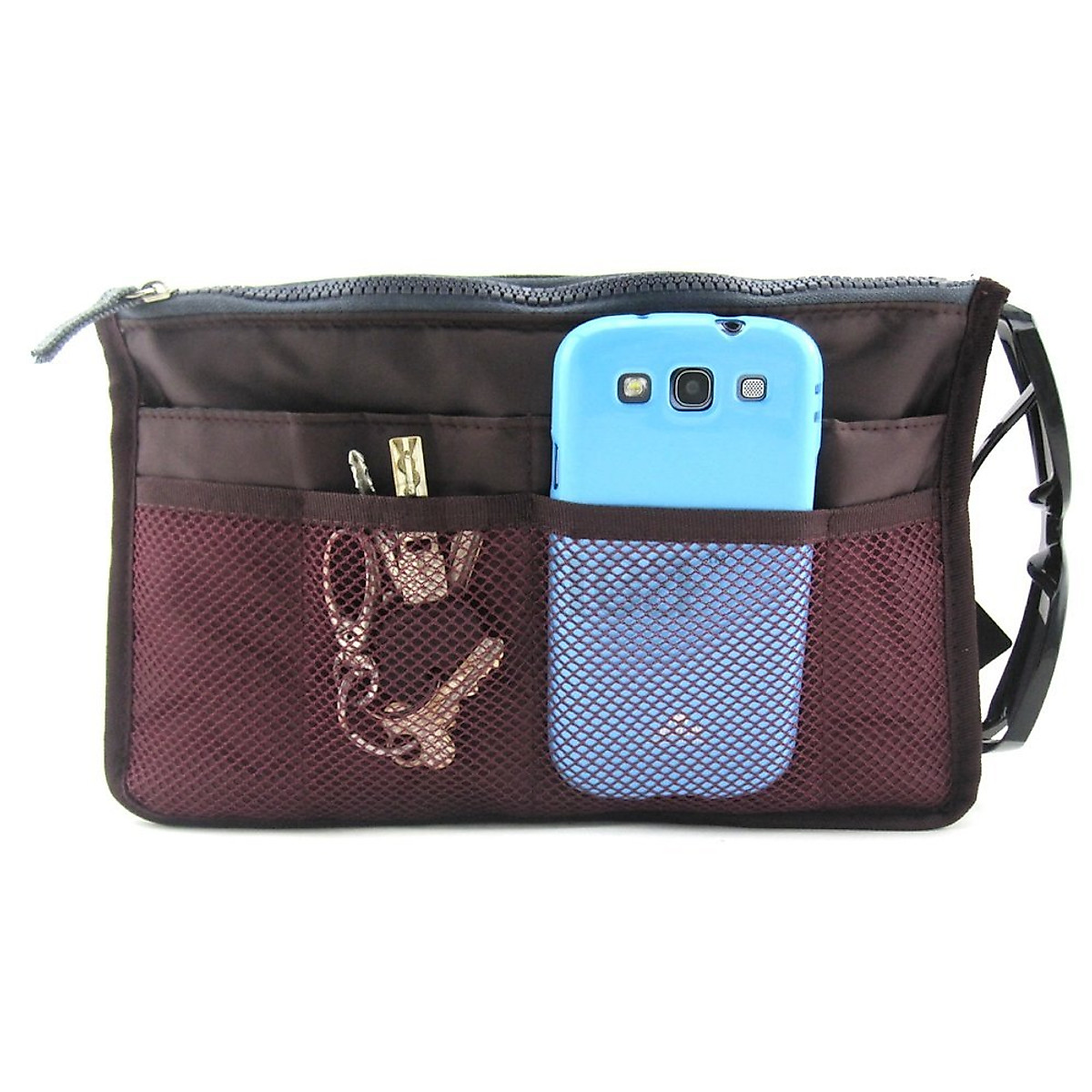 Periea Chelsy Purse Organizer Insert with Handles & 13 Pockets - 3 Sizes (Burgundy, Medium)
