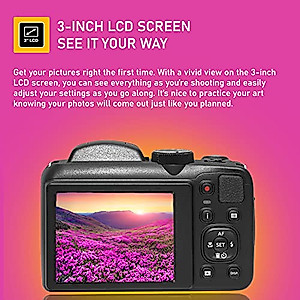 Kodak PIXPRO AZ255 Digital Camera (Black) + Point & Shoot Camera Case + 16GB Memory Card + USB Card Reader + Table Tripod + Accessories