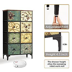 AOPSEN Tall Dressers for Bedroom with 8 Drawers, Storage Drawer Unit for Closet, Fabric Organizer Chest of Drawers for Kids, Living Room, Nursery, Steel Frame, Wood Top