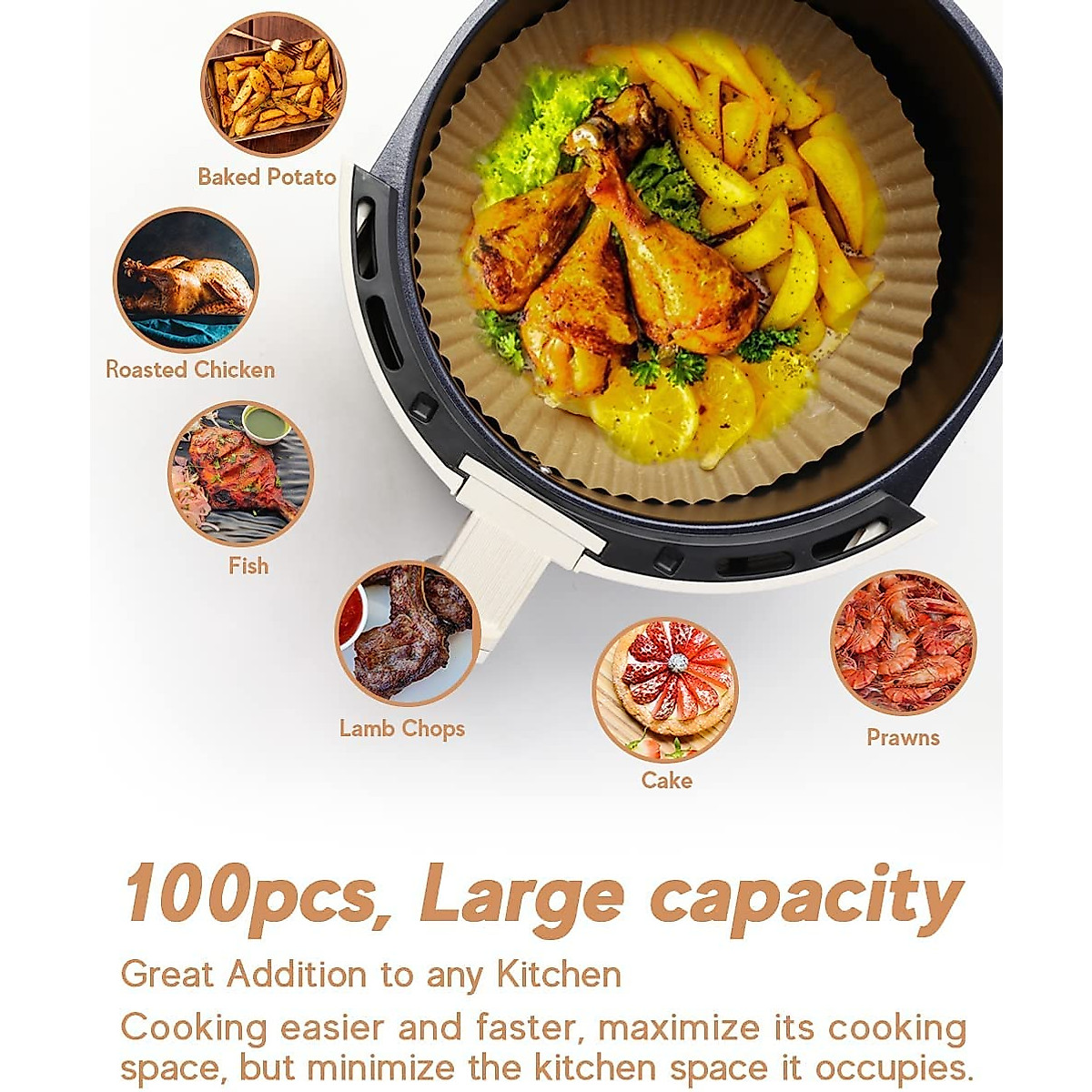 Velaxs Air Fryer Liners Disposable, Cooking Nonstick Filter Inserts Liners, Microwave Frying Pan Parchment Paper, Oil-proof Baking Roasting Food Grade Paper Sheets for Air Fryer 100 pcs 6.3 inch Round