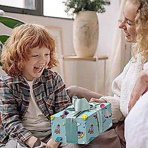 Birthday Wrapping Paper 6 Sheets Gift Wrap 20 x 30 inches per sheet (Folded Flat 6 sheets in 3 Designs: 26 sq. ft. ttl.), Astronaut Solar System Planets Rocket Alien Galaxy Pattern- for Space Lover Boys Kids Baby Shower Kindergarten Party