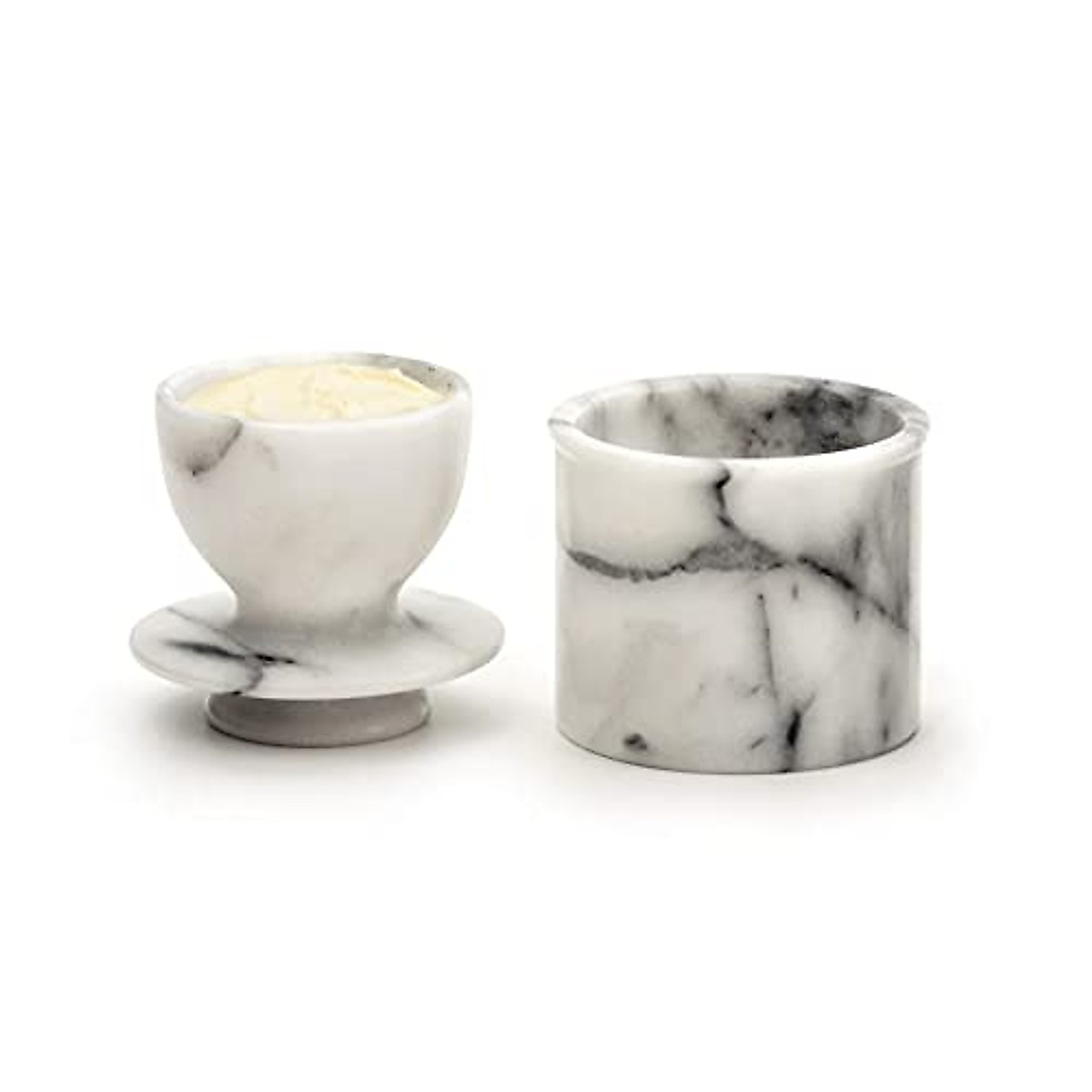 RSVP International White Marble French Butter Pot, Holds One Stick or 1/2 Cup | Made From Natural White Marble | Keep Butter Fresh & Spreadable at Room Temperature in Crock Dish