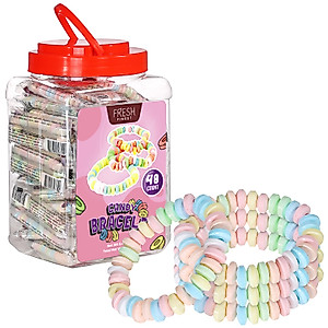 Fresh Finest 48-Count Bulk Candy Bracelets - Individually Wrapped Novelty Candy Bracelet - Party Favor Candy, Goody Bag Candy, Candies for Candy Buffet, Nostalgic Vintage Candy for Retro-Themed Party