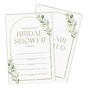 luixd Bridal Shower Invitations, Golden Arch & Greenery, 25 Invites With Envelopes, Fill In Style Invites For New Couples, Mr & Mrs Celebration, Party Favor & Supplies - A11