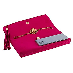 JNB Faux Micro Suede Fold Over Clutch, Fuchsia
